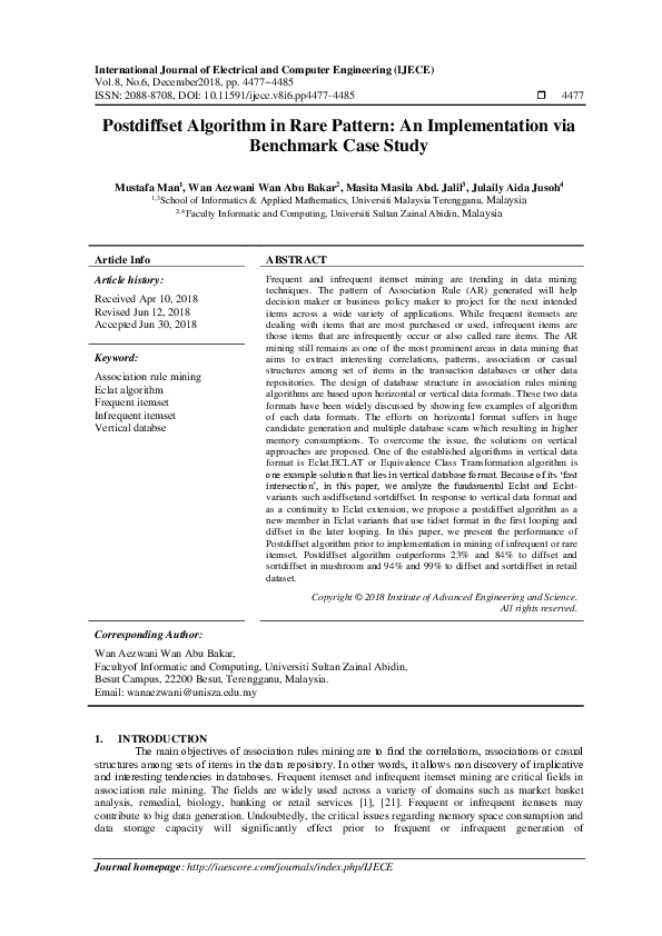 Pdf Postdiffset Algorithm In Rare Pattern An Implementation Via