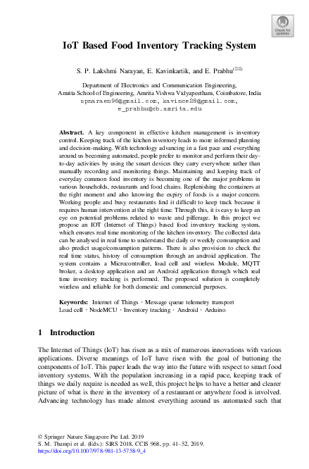 (PDF) IoT Based Food Inventory Tracking System