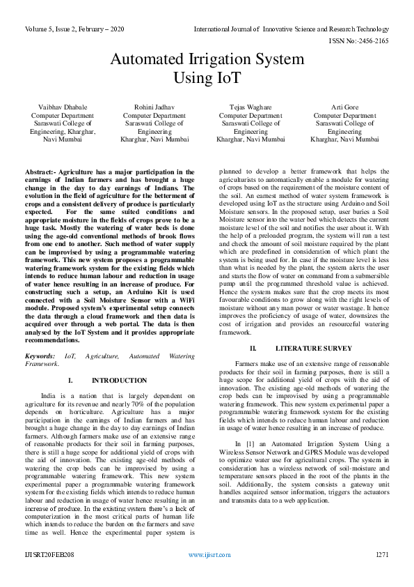 (PDF) Automated Irrigation System Using IOT (PDF) Automated Irrigation System Using IOT