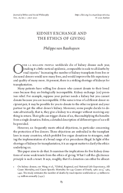 (PDF) Kidney Exchange and the Ethics of Giving