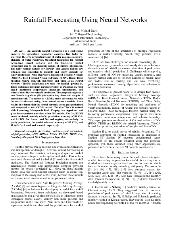 (PDF) Application of Artificial Neural Networks in Weather Forecasting ...