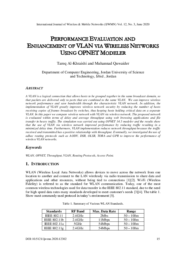 Pdf Performance Evaluation And Enhancement Of Vlan Via Wireless Networks Using Opnet Modeler