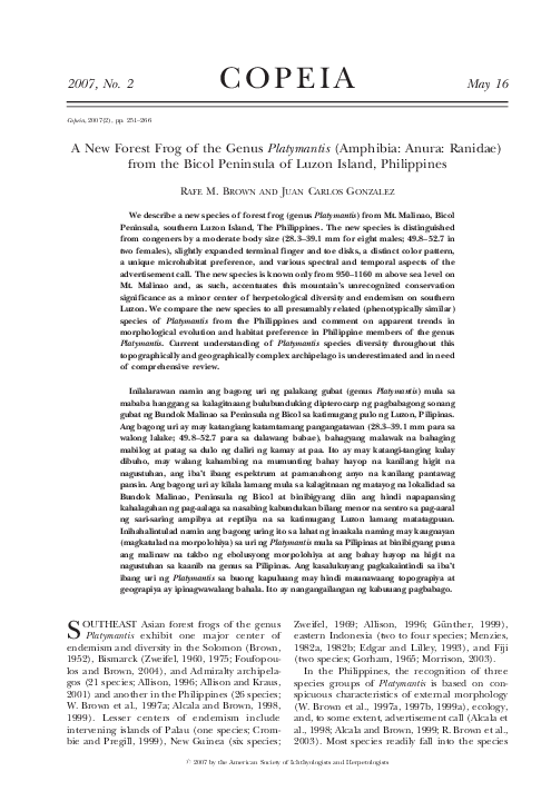 (PDF) A New Forest Frog of the Genus Platymantis (Amphibia: Anura ...