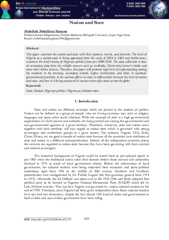 (PDF) Nation and State