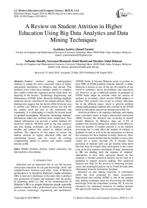 (PDF) A Review on Student Attrition in Higher Education Using Big Data Analytics and Data Mining ...