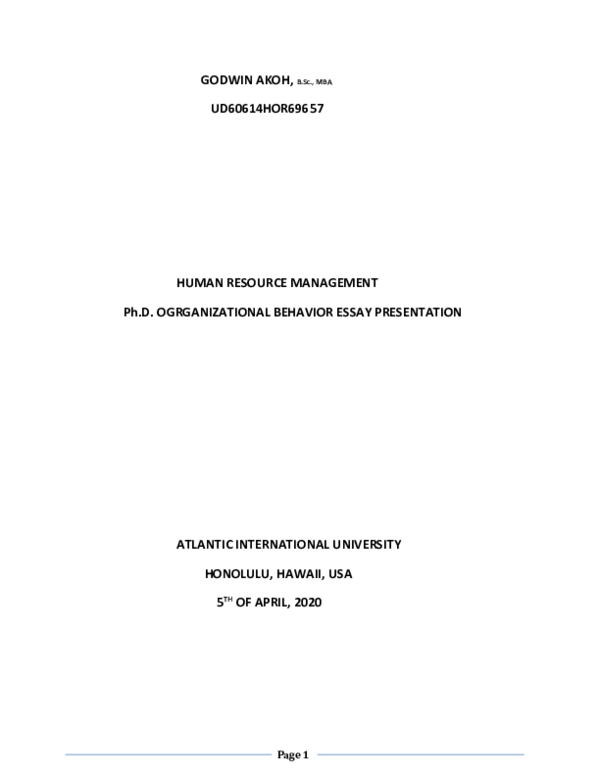 (DOC) HUMAN RESOURCES MANAGEMENT PhD paper in organizational Behavior