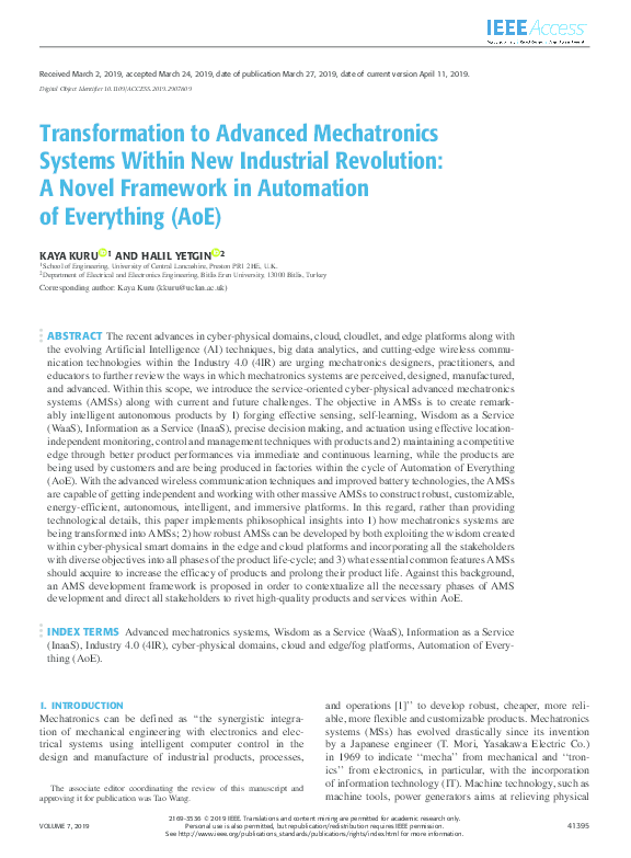 (PDF) Transformation to Advanced Mechatronics Systems Within New ...