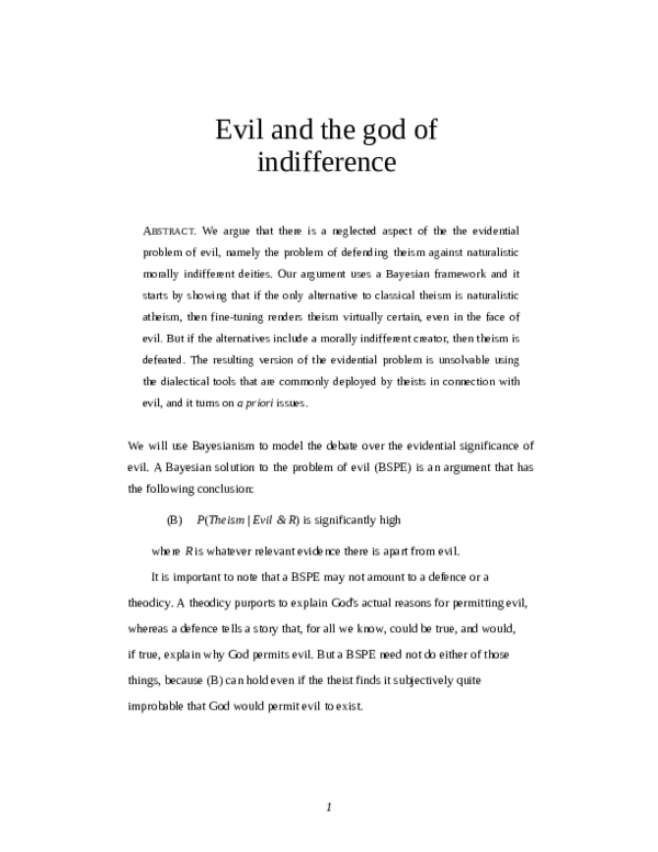 (PDF) Evil and the god of indifference