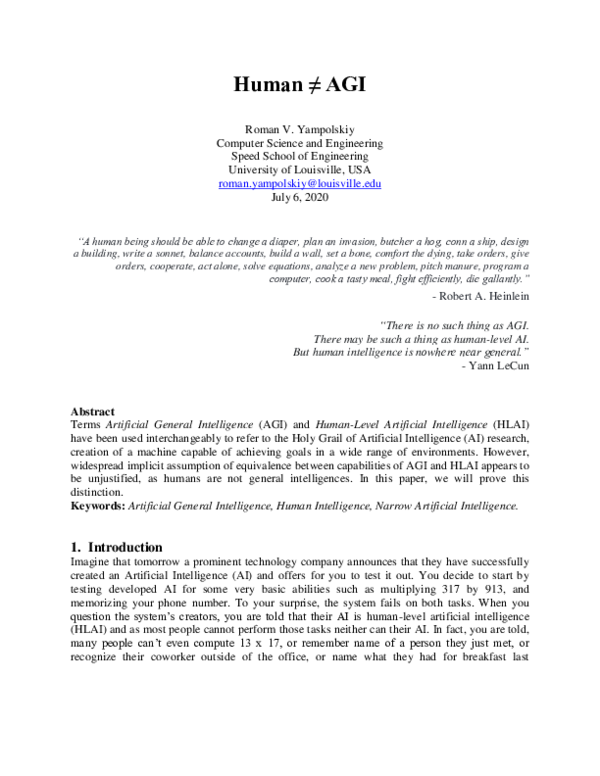 (PDF) Human ≠ AGI