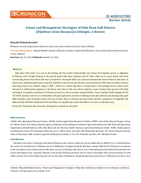 (PDF) Extent and Management Strategies of Faba Bean Gall Disease ...