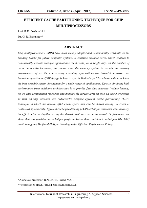 (PDF) EFFICIENT CACHE PARTITIONING TECHNIQUE FOR CHIP MULTIPROCESSORS