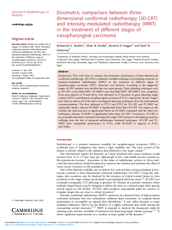 (PDF) Dosimetric comparison between three- dimensional conformal radiotherapy (3D-CRT) and ...