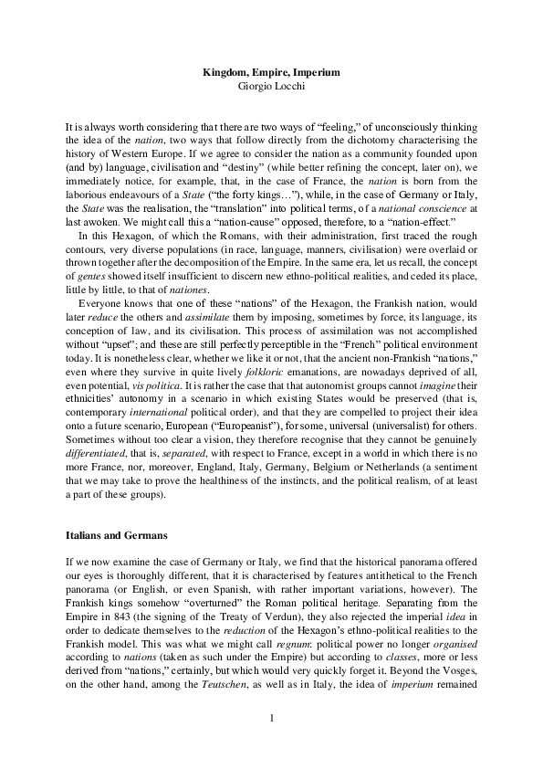 (PDF) Giorgio Locchi, “Kingdom, Empire, Imperium” (1972)