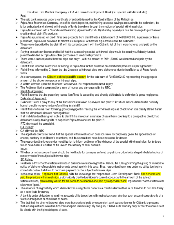 (DOC) Case Digest for Negotiable Instruments 2020