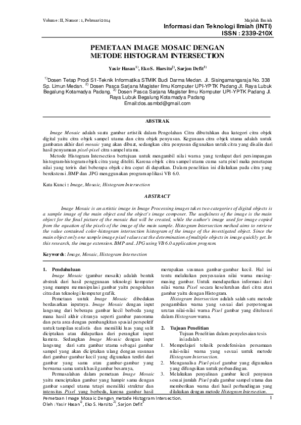 (PDF) PEMETAAN IMAGE MOSAIC DENGAN METODE HISTOGRAM INTERSECTION