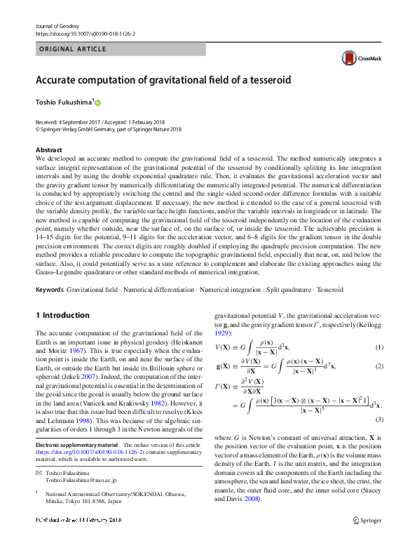 (PDF) Accurate computation of gravitational field of a tesseroid