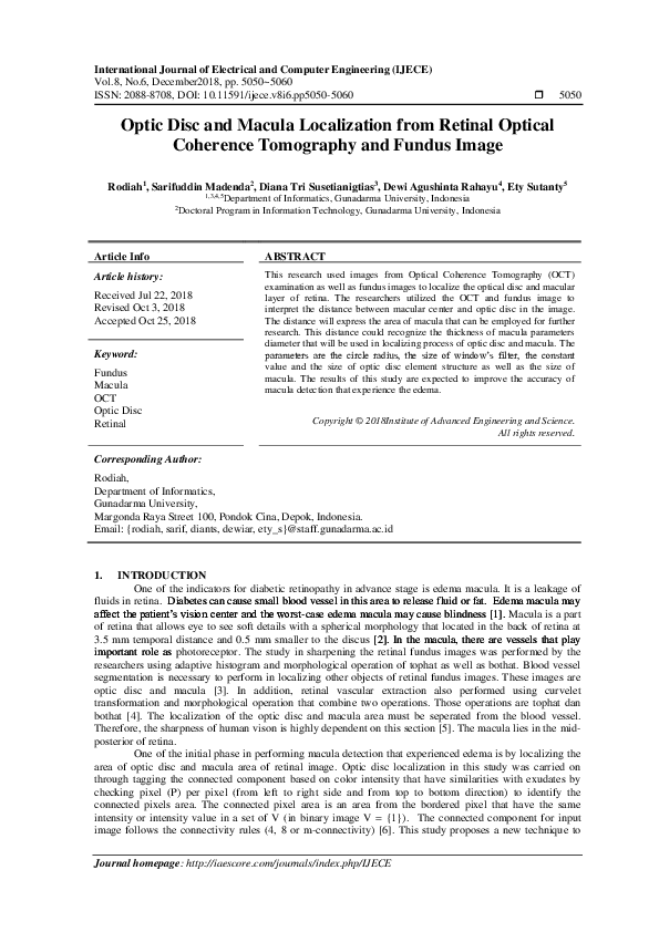 Pdf Optic Disc And Macula Localization From Retinal Optical Coherence Tomography And Fundus Image