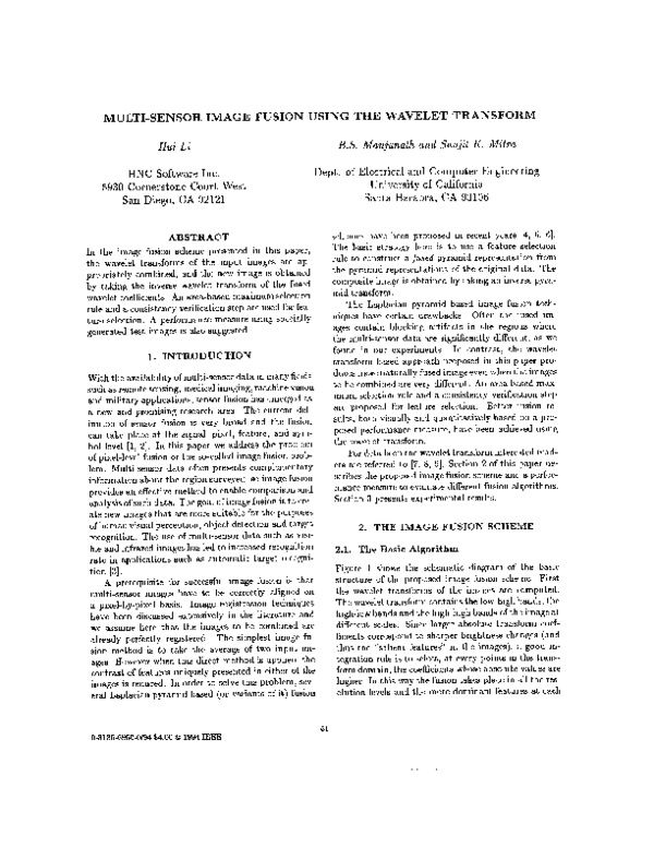 Pdf Multisensor Image Fusion Using The Wavelet Transform 0442