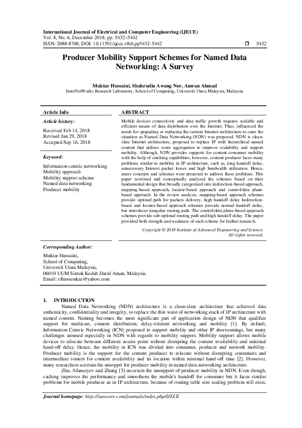 (PDF) Producer Mobility Support Schemes for Named Data Networking: A Survey | International ...