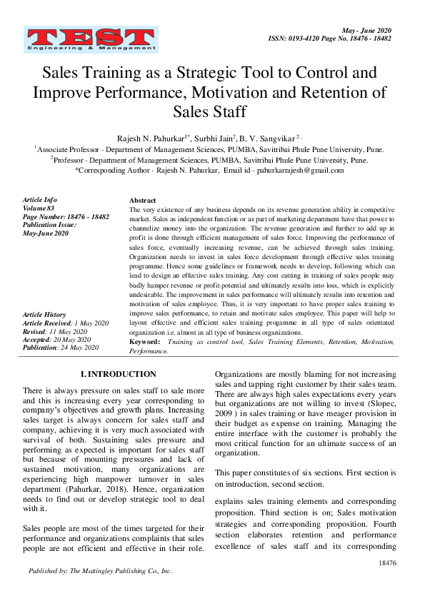 (PDF) Sales Training as a Strategic Tool to Control and Improve ...