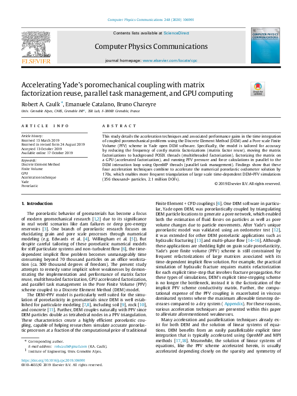 (PDF) Accelerating Yade's poromechanical coupling with matrix factorization reuse, parallel task ...