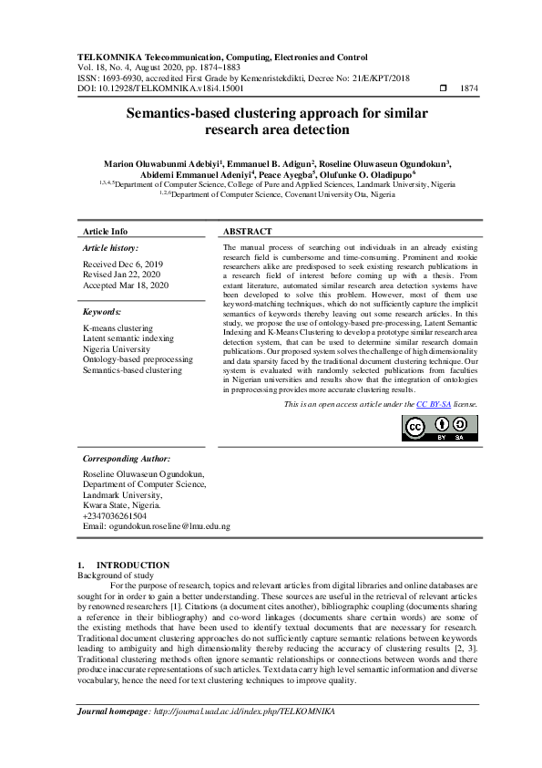 Pdf Semantics Based Clustering Approach For Similar Research Area 0685