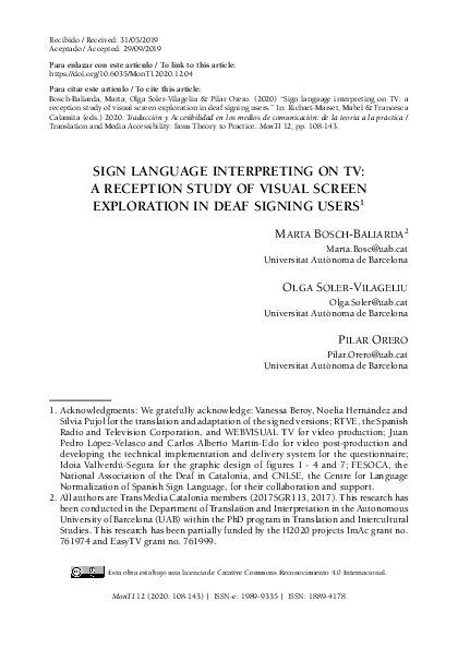 (PDF) Sign language interpreting on TV: a reception study of visual ...