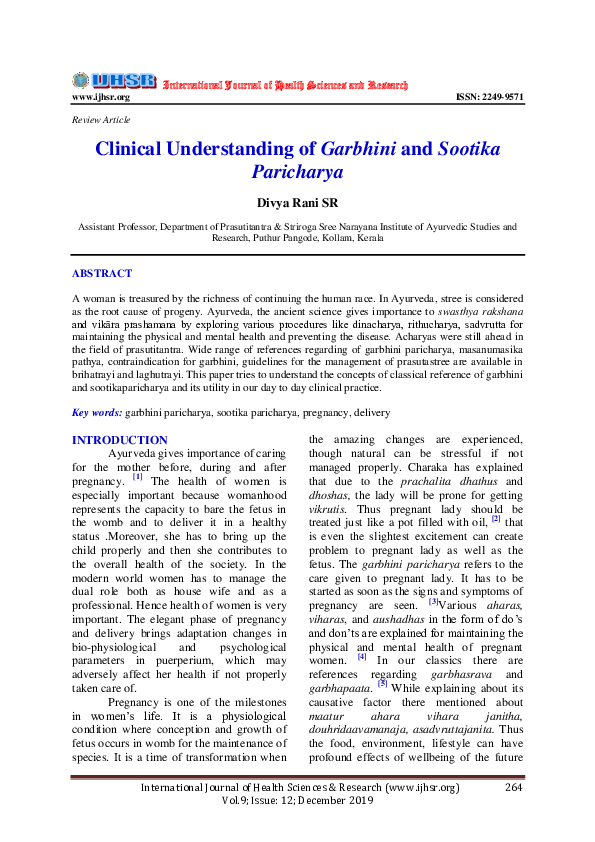 (PDF) Clinical Understanding of Garbhini and Sootika Paricharya