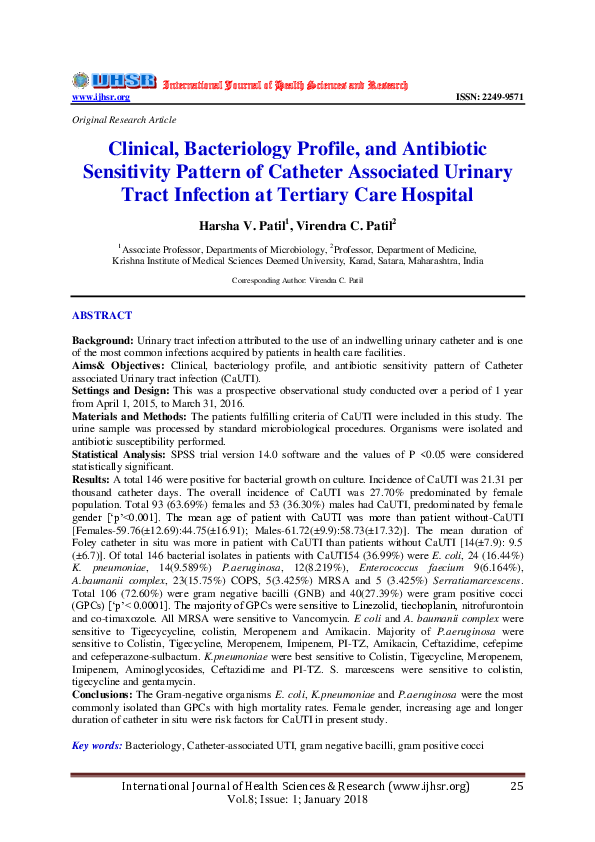 (PDF) Clinical, Bacteriology Profile, and Antibiotic Sensitivity Pattern of Catheter Associated ...