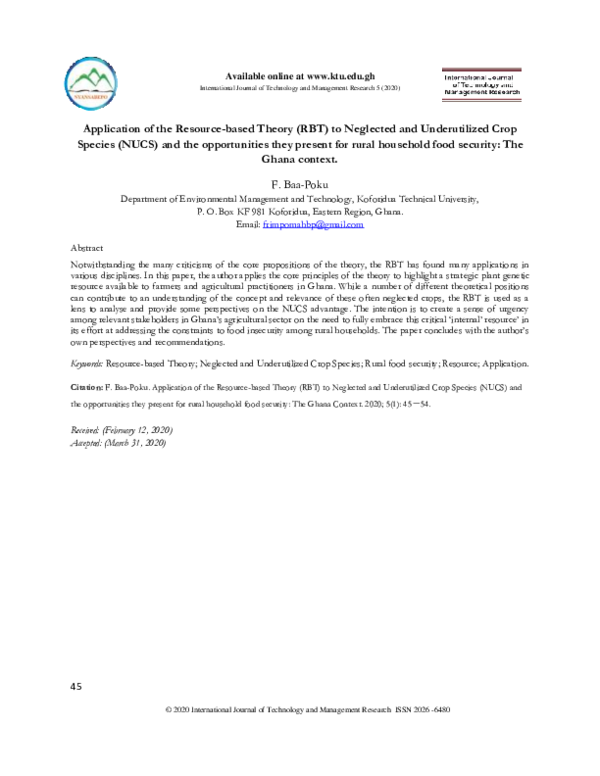 (PDF) Application of the Resource-based Theory (RBT) to Neglected and ...