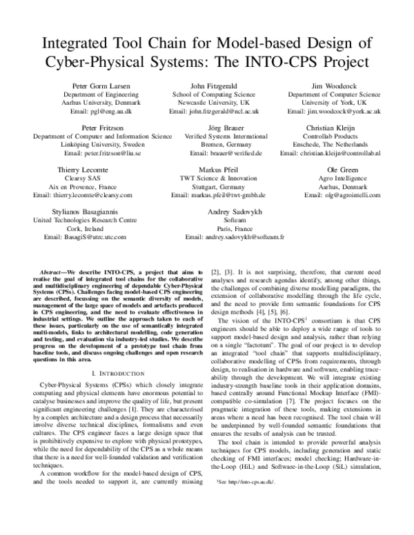 (PDF) Integrated Tool Chain for Model-based Design of Cyber-Physical ...