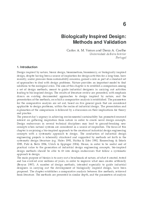 (PDF) Biologically Inspired Design: Methods and Validation