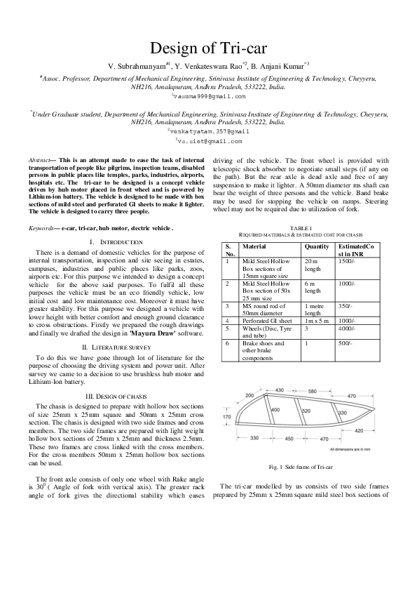 (PDF) Design of Tri-car