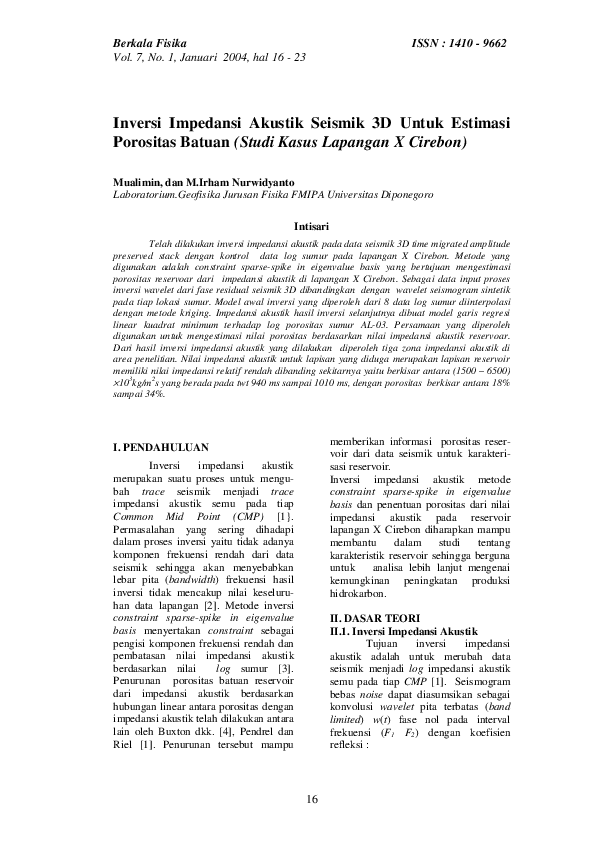 (PDF) Inversi Impedansi Akustik Seismik 3D Untuk Estimasi Porositas ...
