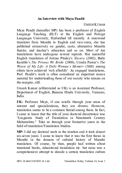 (PDF) An Interview with Maya Pandit