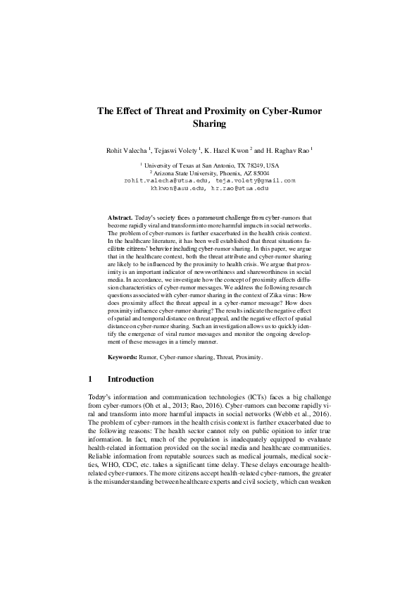 (PDF) The Effect of Threat and Proximity on Cyber-Rumor Sharing