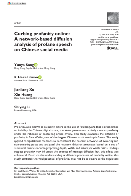 (PDF) Curbing profanity online: A network-based diffusion analysis of ...