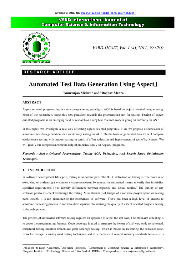 (PDF) Automated Test Data Generation Using AspectJ