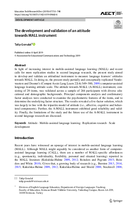 (PDF) The development and validation of an attitude towards MALL instrument