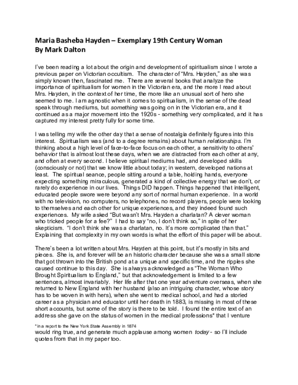 (DOC) Maria B. Hayden: Pioneer Spiritualist and MD
