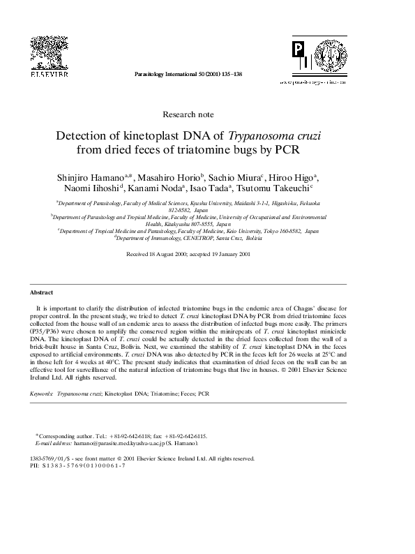 (PDF) PCR Detection of T. cruzi DNA in Bug Feces