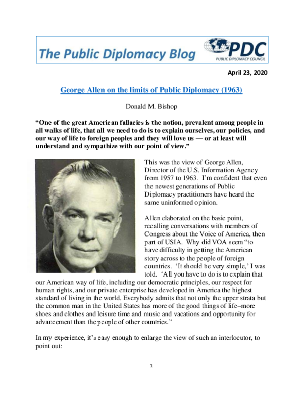(PDF) George Allen on the limits of Public Diplomacy (1963)