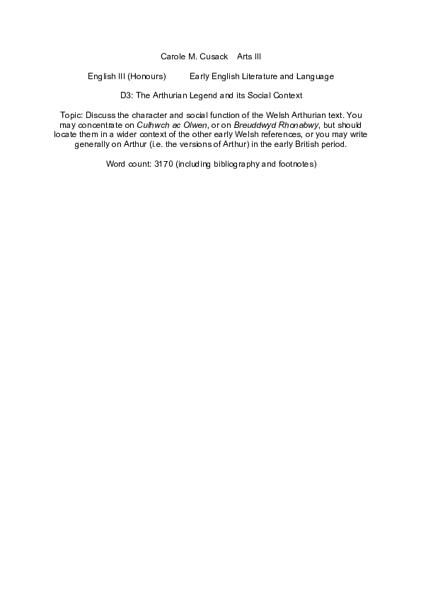 (PDF) Discuss the character and function of the Welsh Arthurian texts