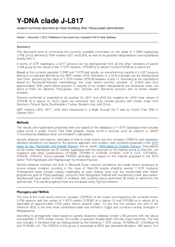(PDF) J1-L817 Y-DNA clade white paper