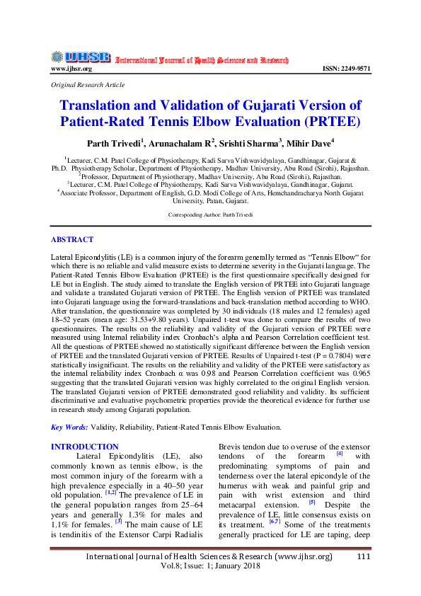 (PDF) Translation and Validation of Gujarati Version of Patient-Rated ...