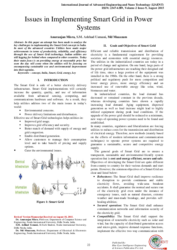 (PDF) Issues in Implementing Smart Grid in Power Systems