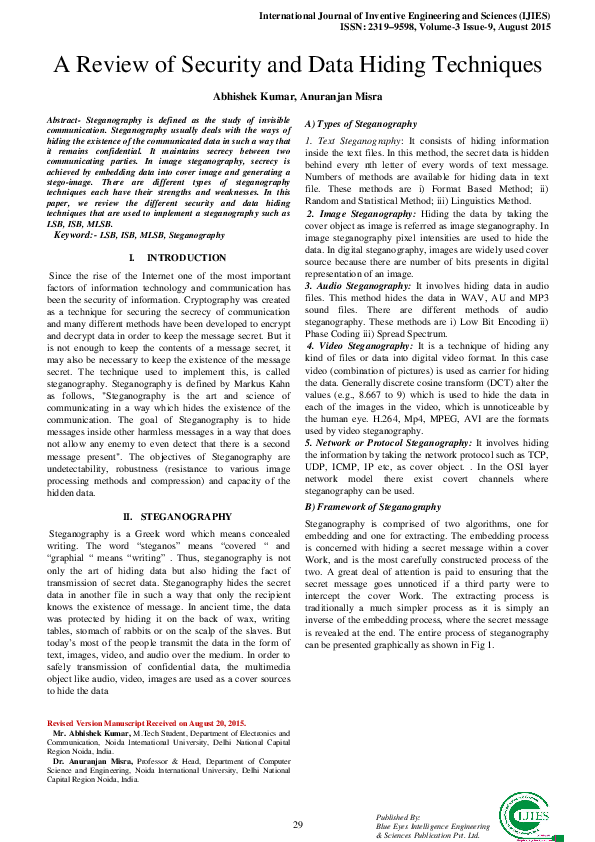 (PDF) A Review of Security and Data Hiding Techniques