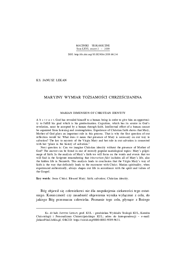 (PDF) MARYJNY WYMIAR TOŻSAMOŚCI CHRZEŚCIJANINA (MARIAN DIMENSION OF ...