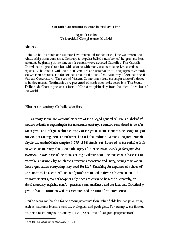(DOC) Catholic Church and Science in Modern Time