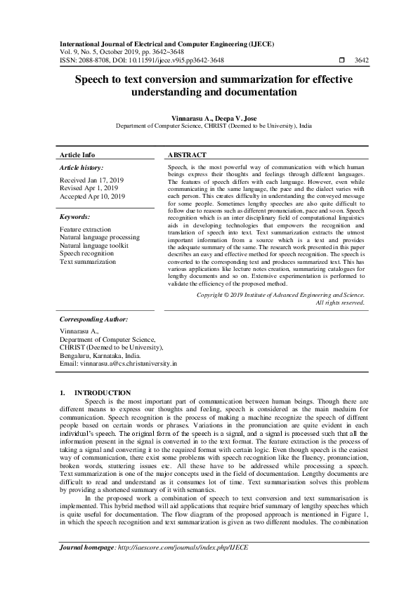 (PDF) Speech to text conversion and summarization for effective ...